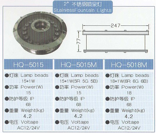 תאורת נירוסטה לד עגולה ''בייגלה'' למזרקות ובריכות נוי. צבע ירוק. דגם HQ-5015-G ''היי פאוור ...